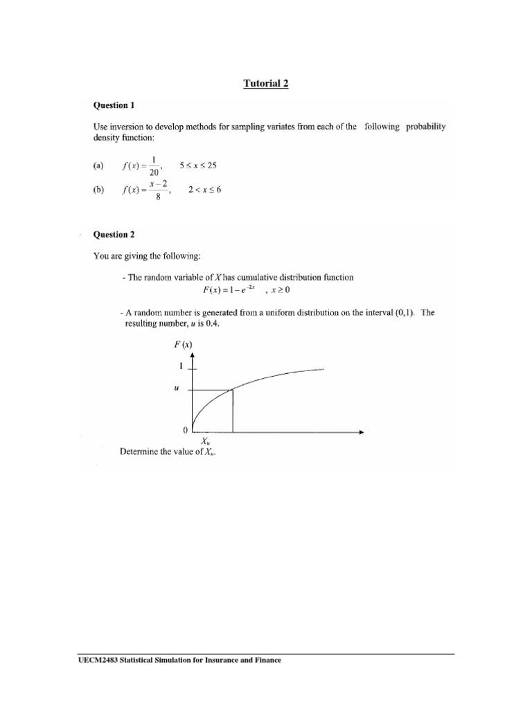Tutorial 2: UECM2483 Statistical Simulation For Insurance and Finance | PDF