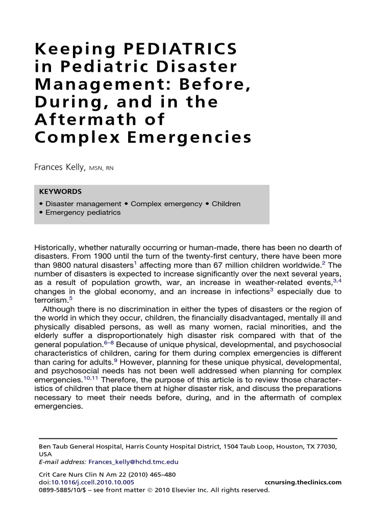 Keeping PEDIATRICS in Pediatric Disaster Management - Before, During ...