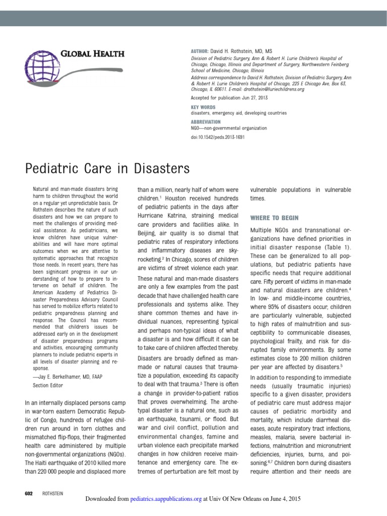 Pediatric Care in Disasters 2013 | PDF | Emergency Management | Non ...