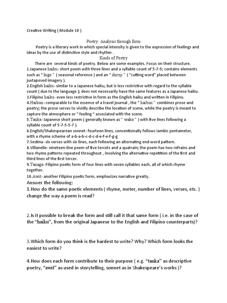 Creative Writing (Module 10) | PDF