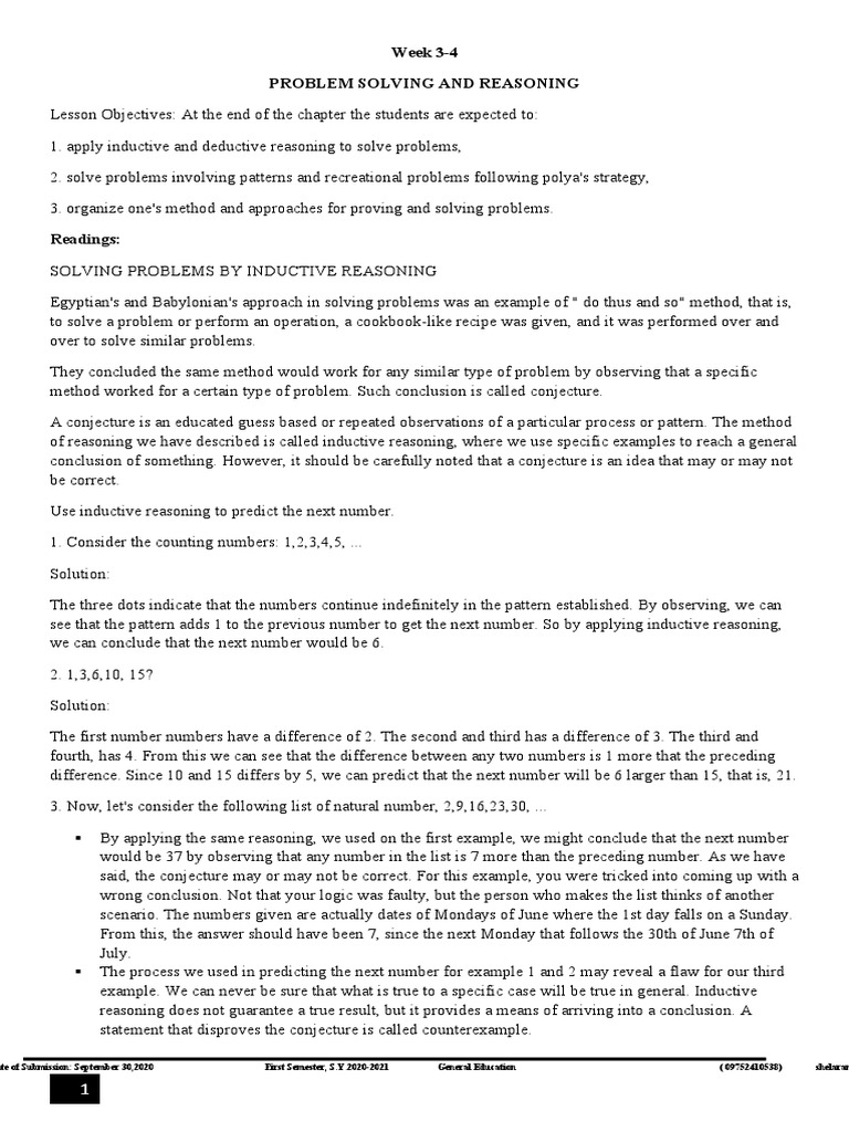 Week 3-4 Gec Chapter 3 PROBLEM SOLVING AND REASONING | PDF | Deductive Reasoning | Argument