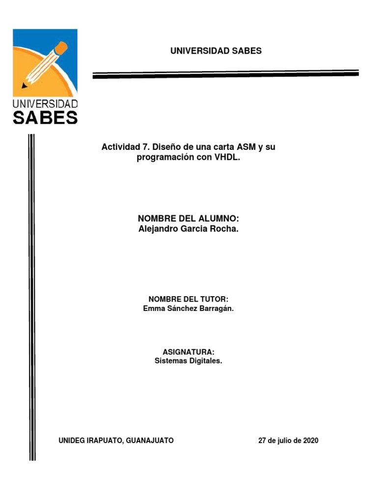 Diseño de Una Carta ASM y Su Programación Con VHDL. | PDF | Vhdl ...