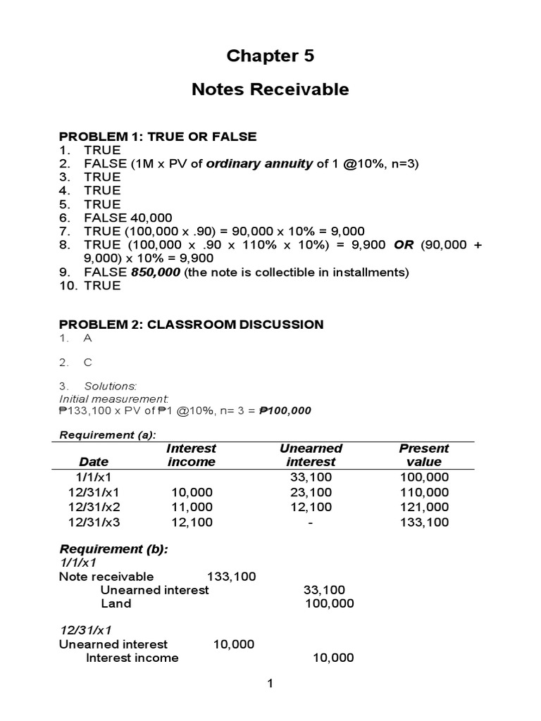 Notes Receivable: Problem 1: True or False | PDF | Present Value ...