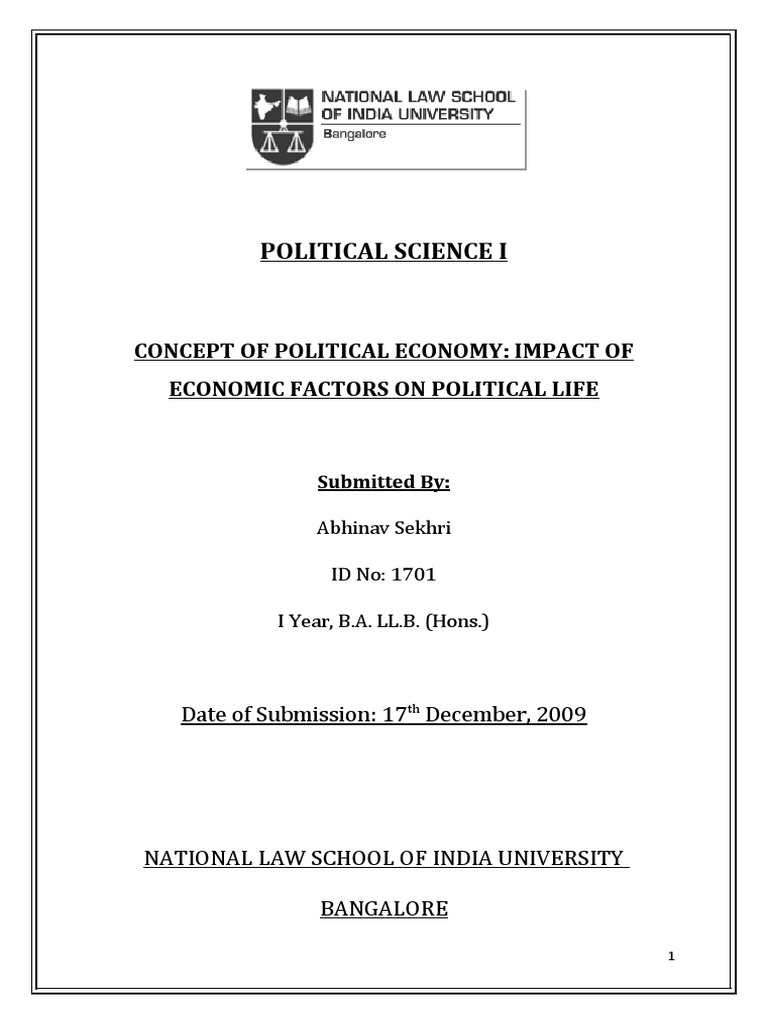 Political Science I: Concept of Political Economy: Impact of Economic ...