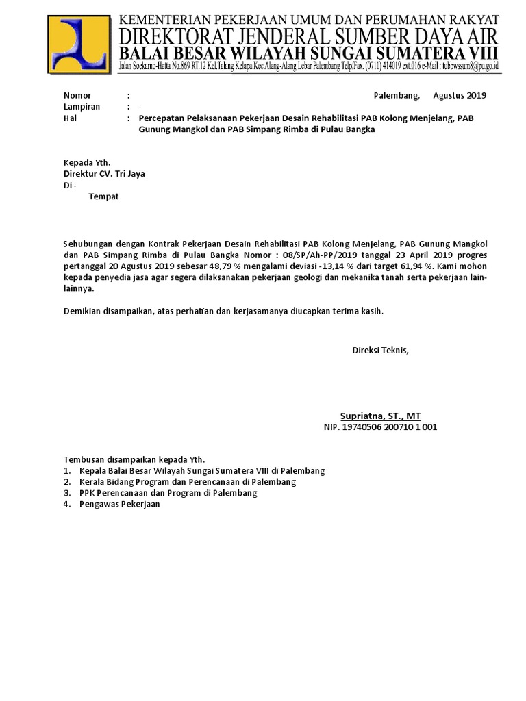 Surat Deviasi Negatif Pekerjaan | PDF