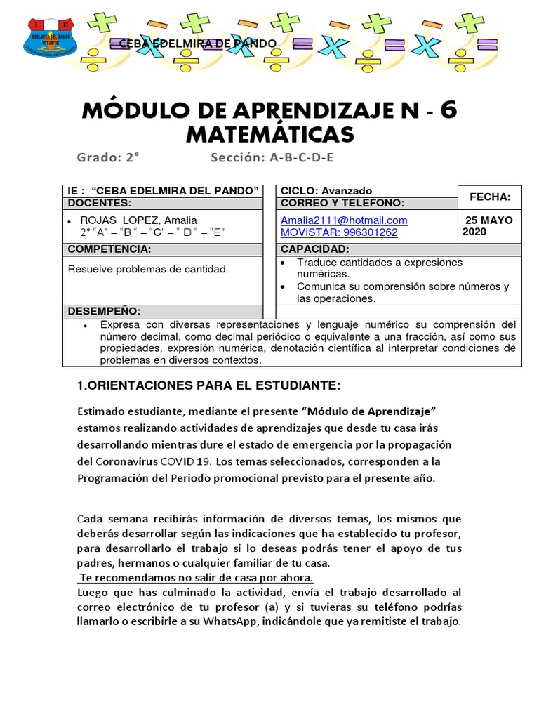 Modulo 6 Matematica Ceba | PDF | Fracción (Matemáticas) | Álgebra