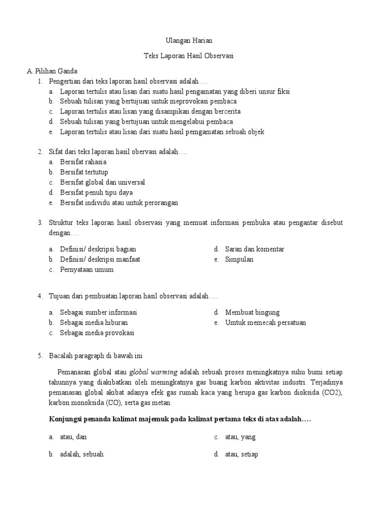 Soal Teks Laporan Hasil Observasi | PDF | Kajian Bahasa Asing