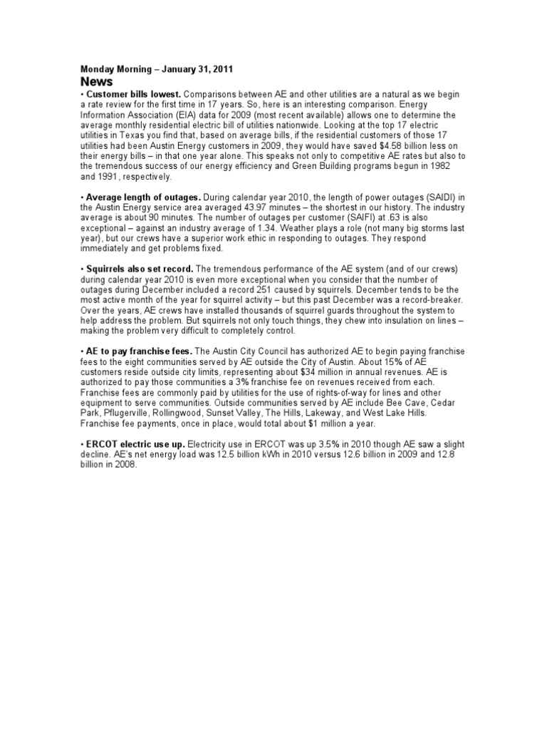 Monday Morning Report 1-31-2011 | PDF | Fuels | Power (Physics)