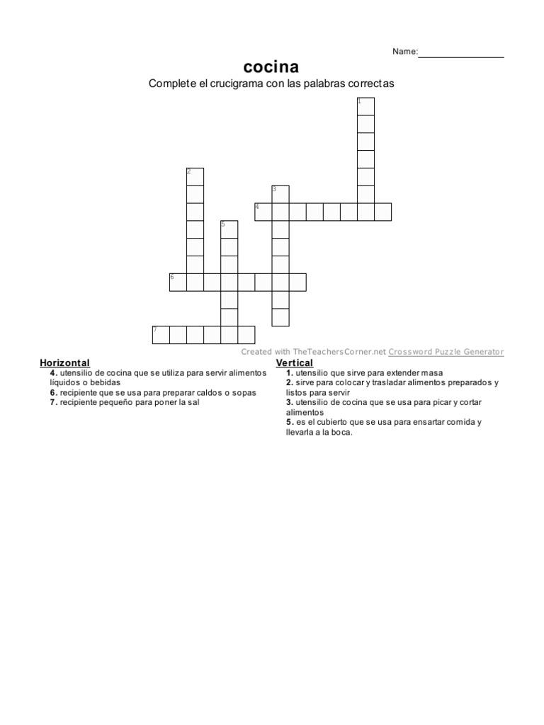 Crucigrama Cocina Definiciones PDF | PDF