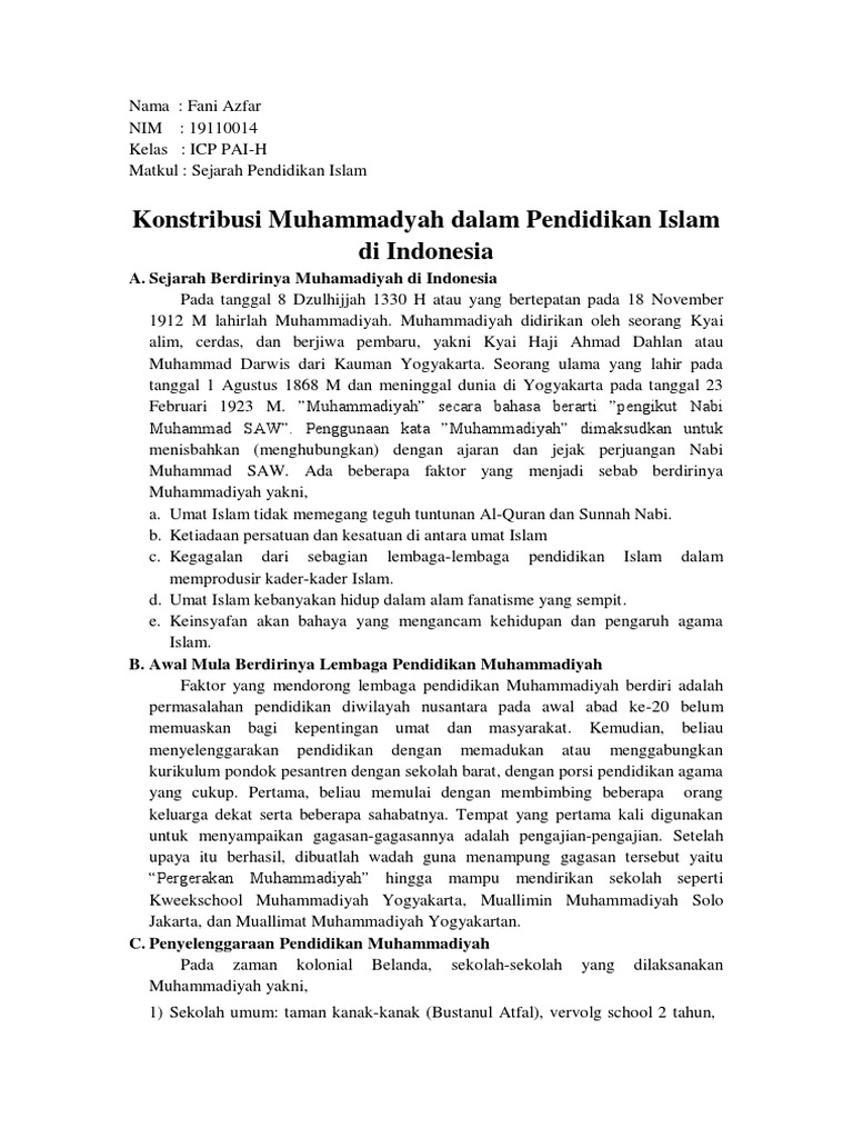 Kontribusi Muhammadiyah dalam Pendidikan Islam | PDF