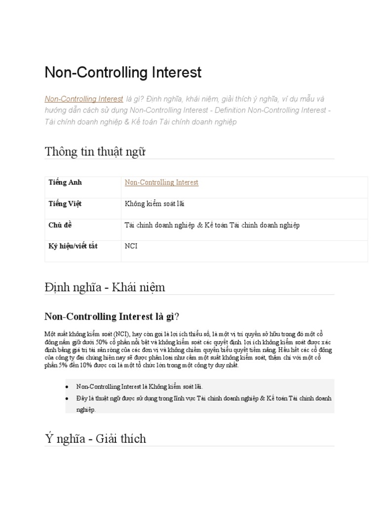 Non Controlling Interest | PDF