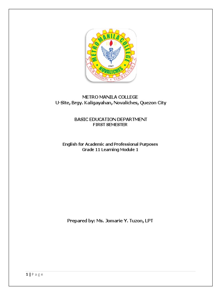 Private - Files - EAPP Module 1 ENGLISH FOR ACADEMIC AND PROFESSIONAL ...