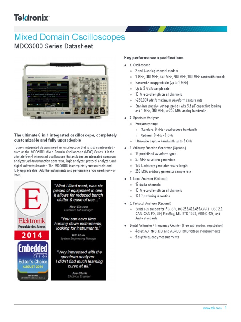 Mixed Domain Oscilloscopes: MDO3000 Series Datasheet | PDF | Spectral Density | Spectrum