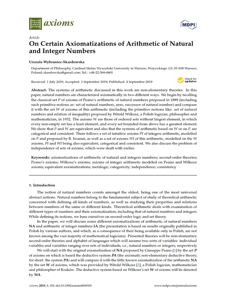 Axioms: On Certain Axiomatizations of Arithmetic of Natural and Integer ...