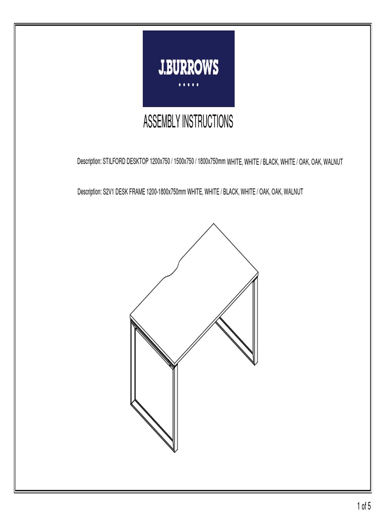 Stilford Series2 V1 Deskframe 750mm Deep S2V1DF750W, B | PDF