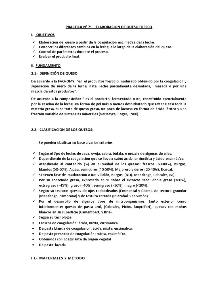 Proyecto de Elaboración de Quesos | PDF | Queso | Leche