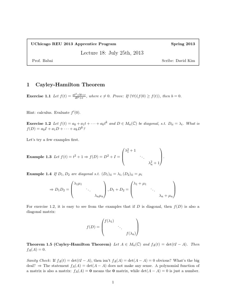 Cayley-Hamilton Theorem Explained | PDF | Matrix (Mathematics) | Eigenvalues And Eigenvectors