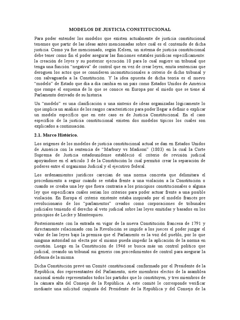 Modelos de Justicia Constitucional | PDF | Constitución | Parlamento
