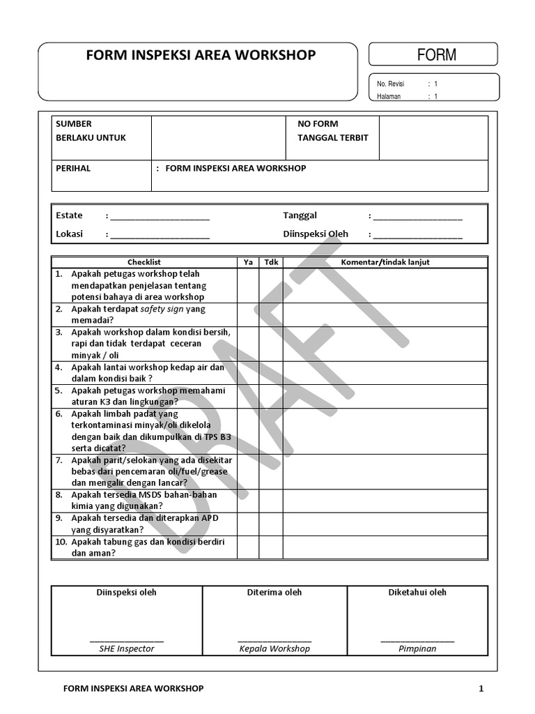 Form Inspeksi Area Worshop | PDF