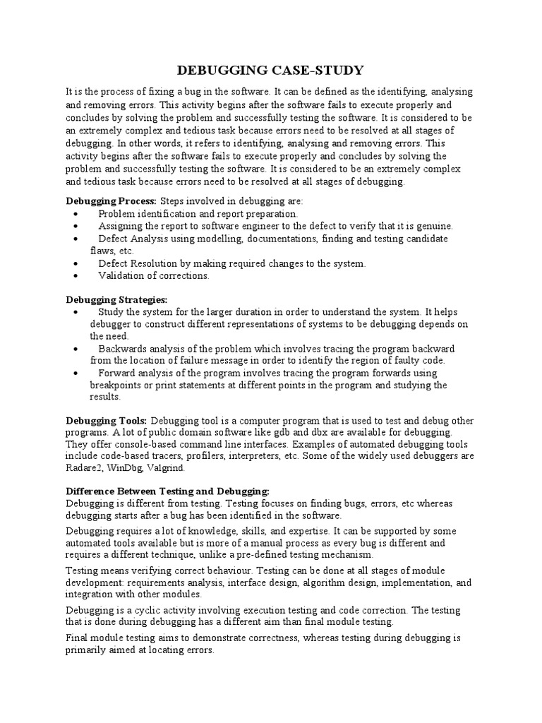 Debugging Case-Study: Debugging Process: Steps Involved in Debugging Are | PDF | Debugging ...