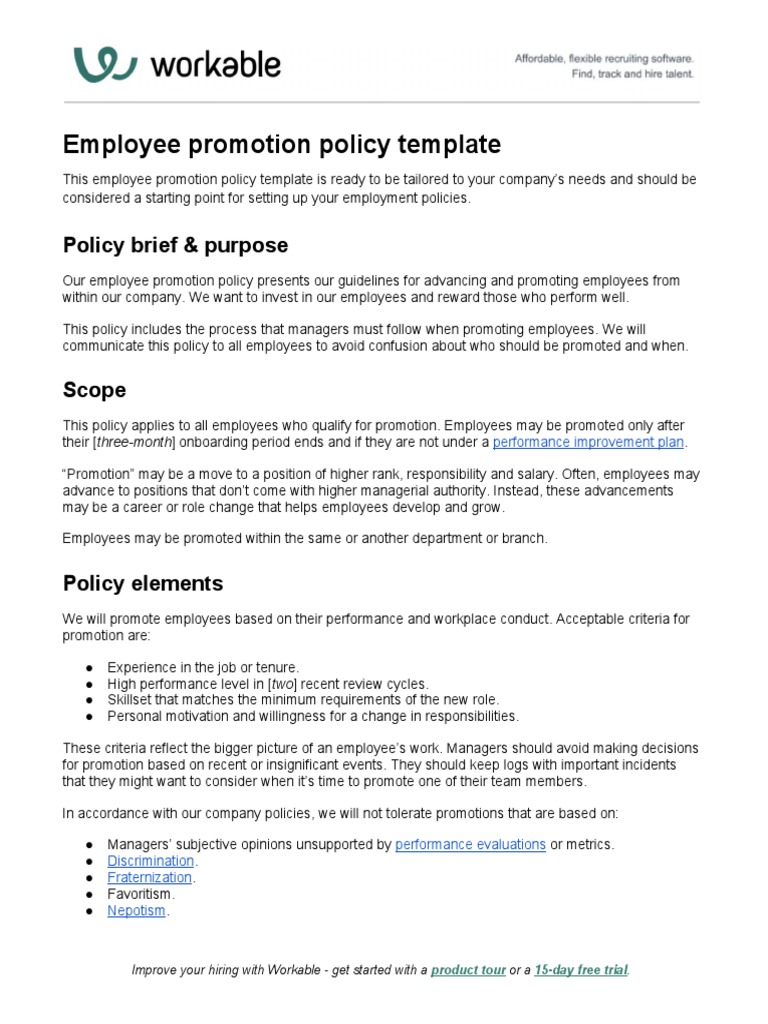 Employee Promotion Policy Template | PDF | Performance Appraisal ...