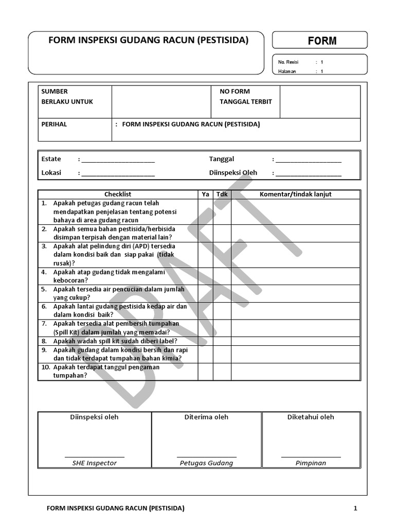 Form Inspeksi Gudang Racun (Pestisida) | PDF