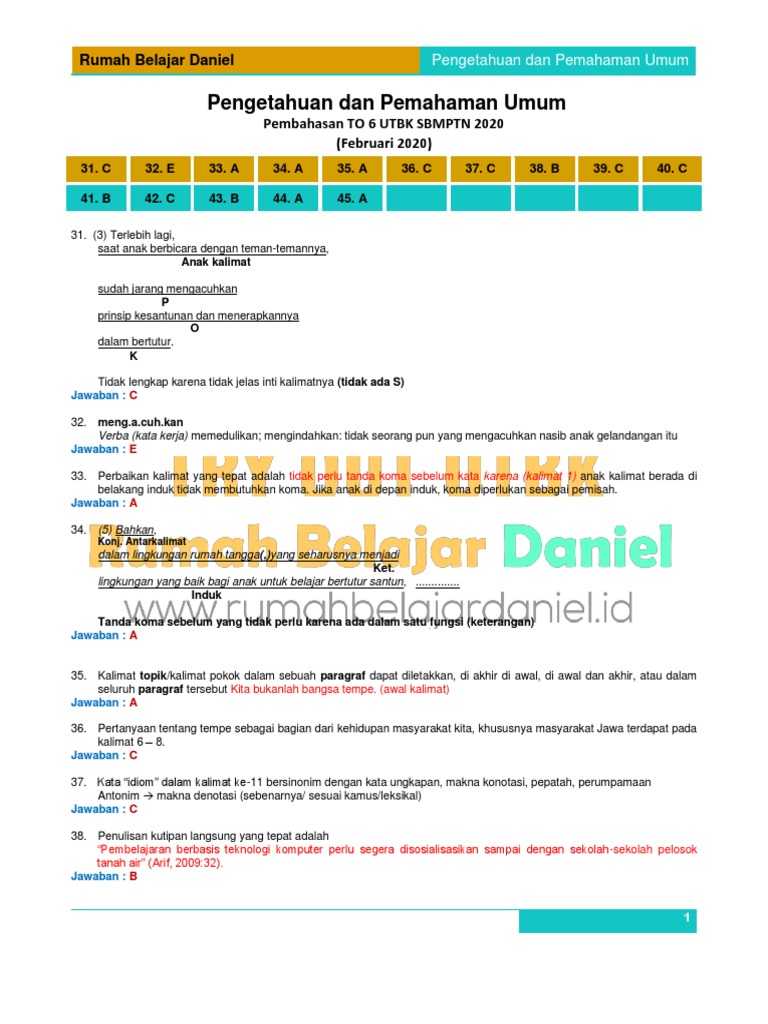 Pengetahuan Dan Pemahaman Umum: Rumah Belajar Daniel | PDF | Seni & Disiplin Bahasa | Kajian ...