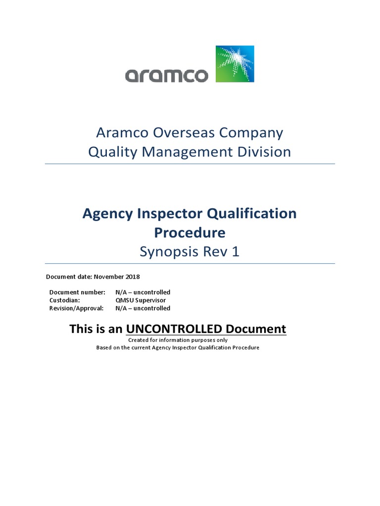 02-Inspector Qualification Procedure Synopsis Rev 1 | PDF | Test ...