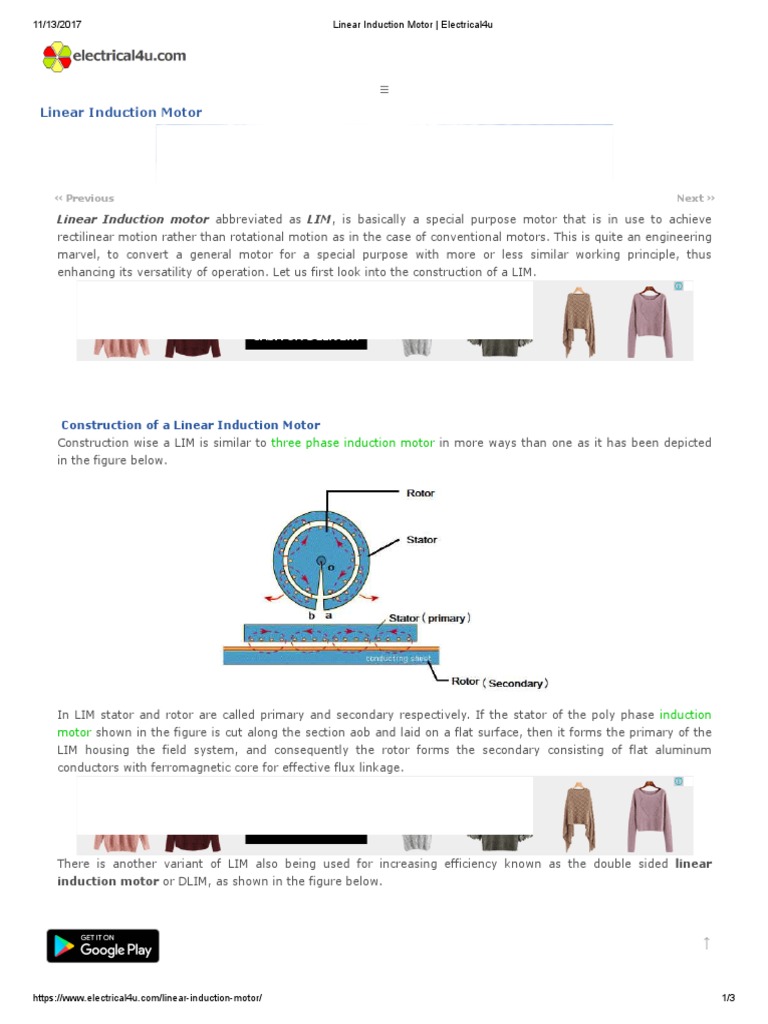 Linear Induction Motor | PDF | Electric Motor | Electromagnetic Induction