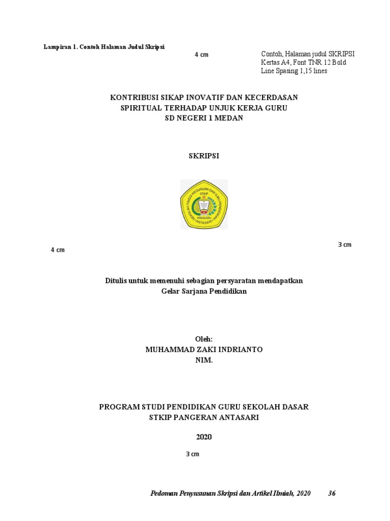 Lampiran 1 Contoh Halaman Judul Skripsi | PDF