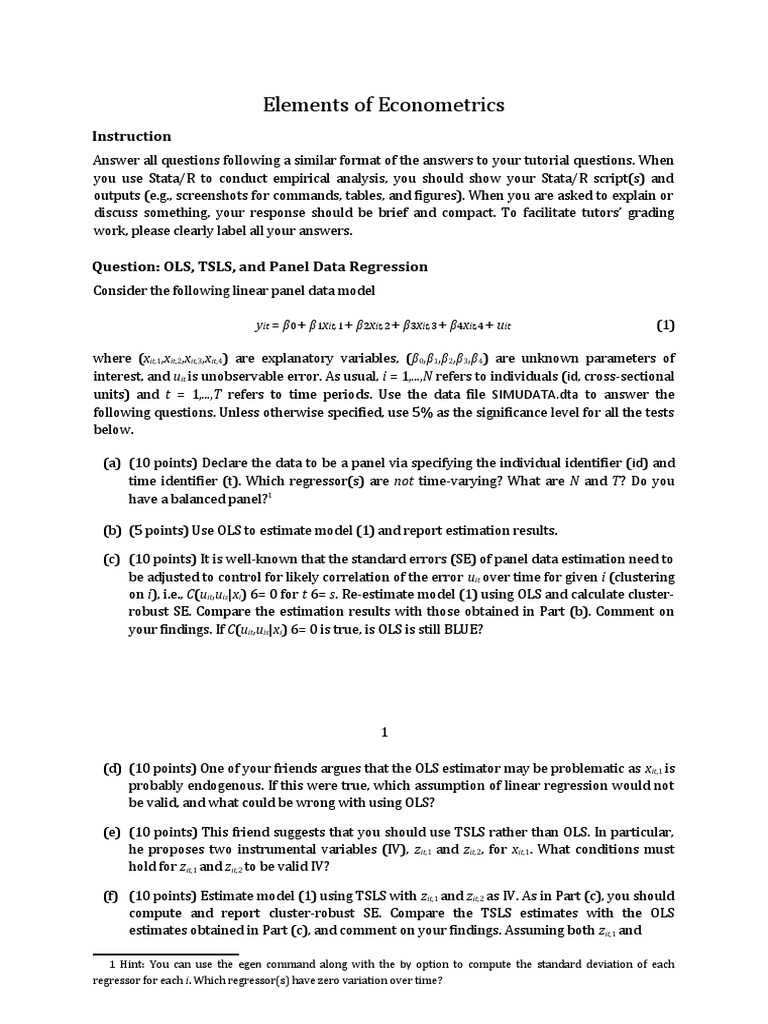 Project 2 - ECON 101 | PDF | Ordinary Least Squares | Endogeneity (Econometrics)