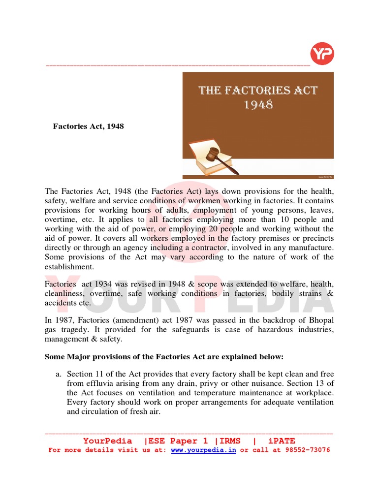 Factories Act, 1948: Yourpedia - Ese Paper 1 - Irms - Ipate | PDF ...