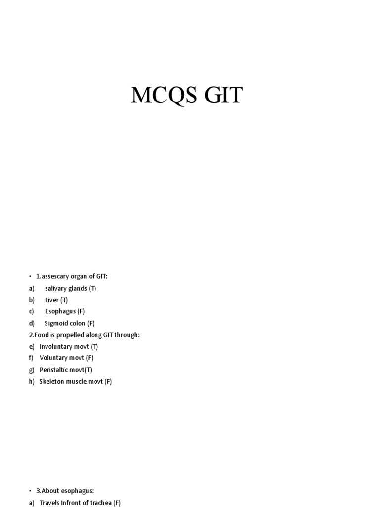 Mcqs Git Pdf Stomach Esophagus