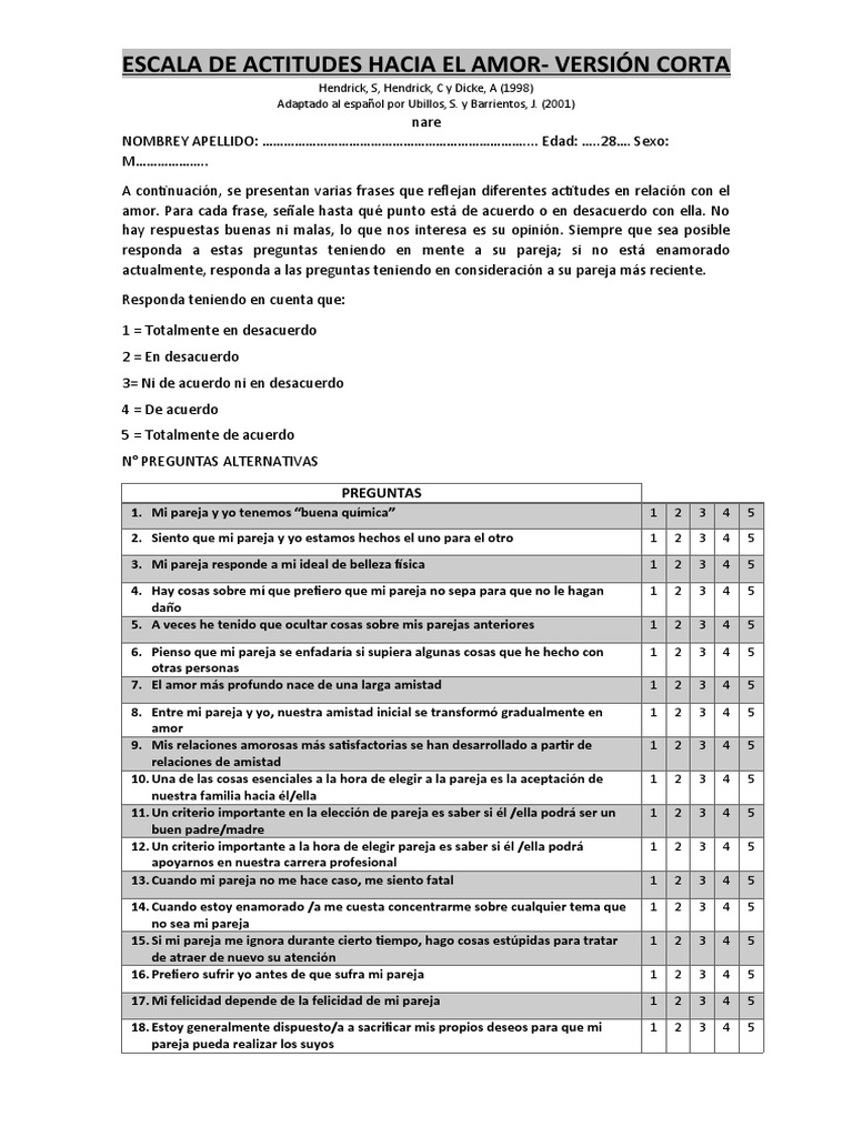 Escala de Actitudes Hacia El Amor | PDF | Amor | Science Escala de Actitudes Hacia El Amor | PDF | Amor | Science