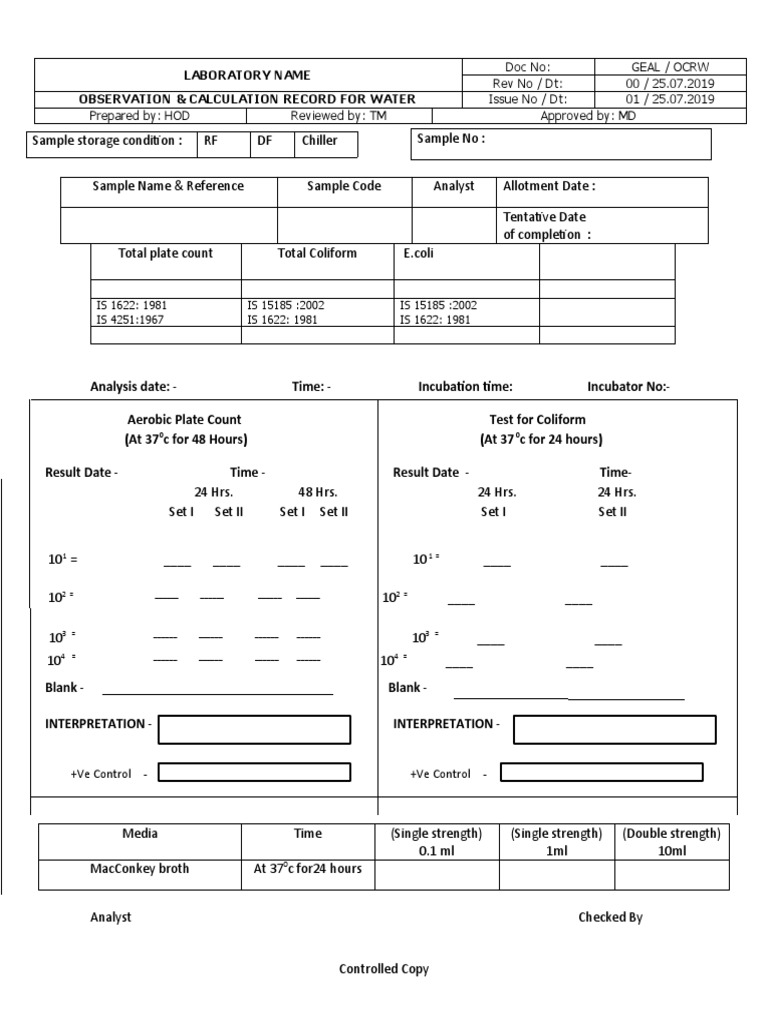 Laboratory Name Observation & Calculation Record For Water | PDF | Nature