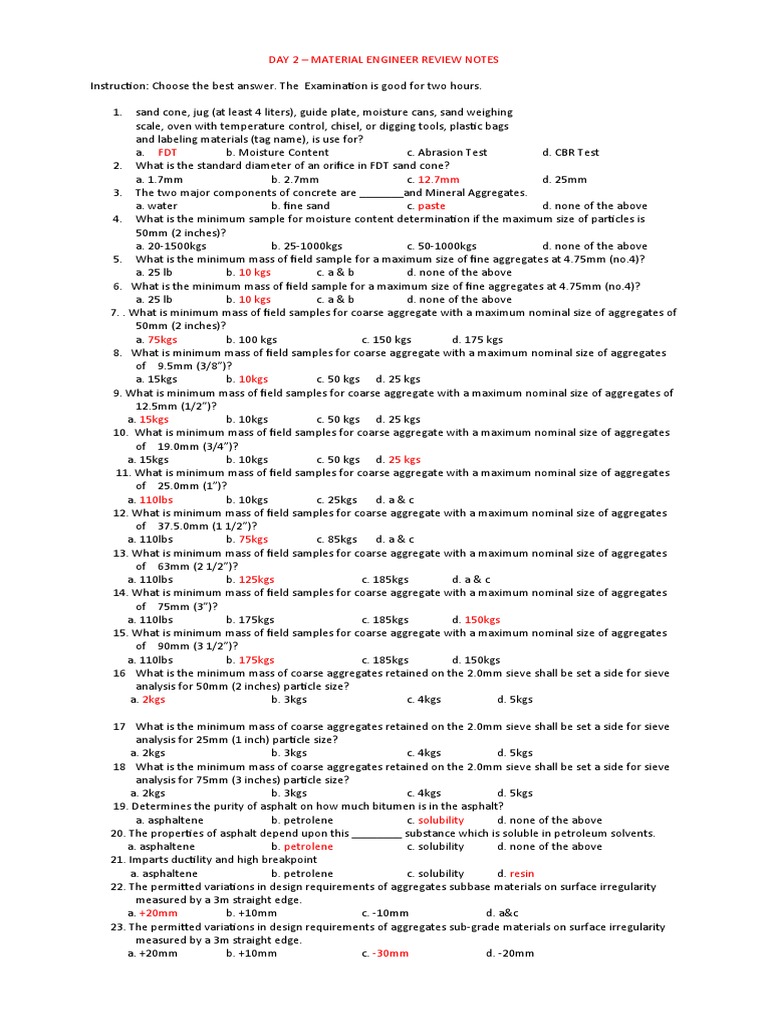 SET 2 - Materials-Engineer-Examination | PDF | Asphalt | Concrete