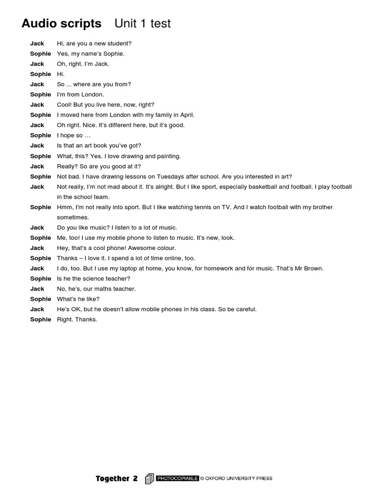 Audio Scripts Unit 1 Test | PDF