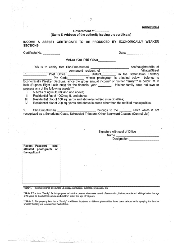 Format For EWS Certificate PDF | PDF