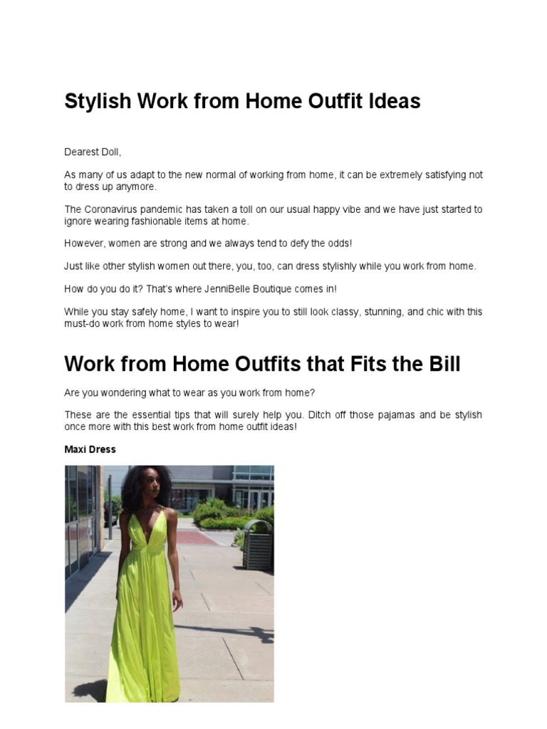 Chic Work from Home Outfit Ideas | PDF | Dress | Clothing