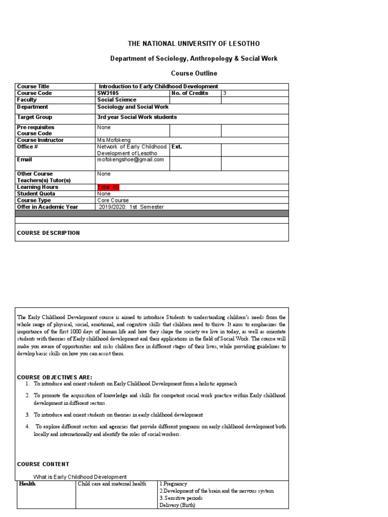 Early Childhood Development Course Outline | PDF | Developmental ...