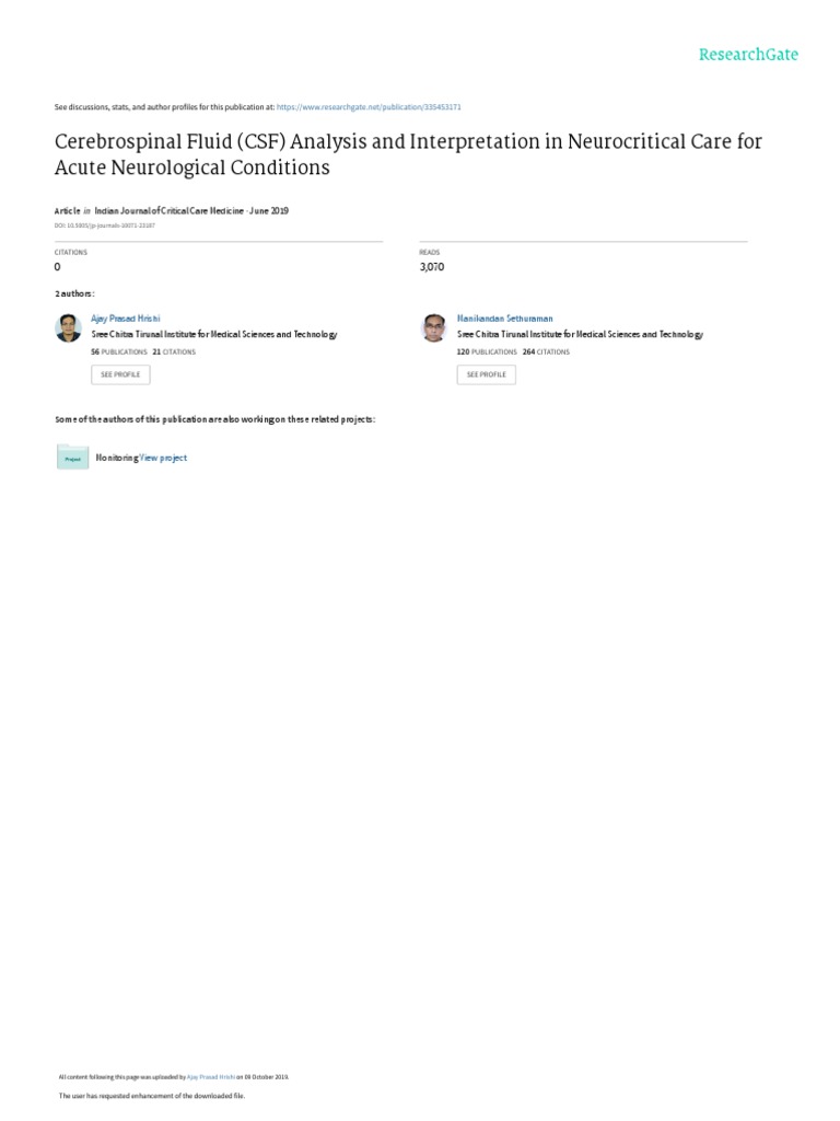 Cerebrospinal Fluid CSF Analysis and Interpretatio | PDF ...