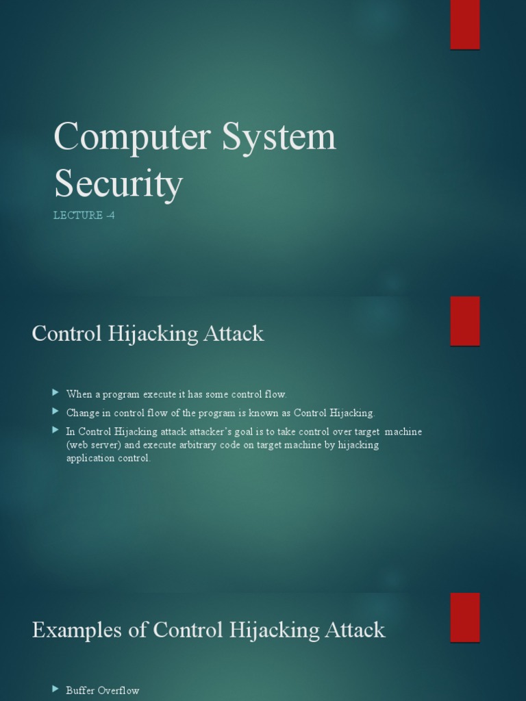 Control Hijacking (Lecture - 4) | PDF | Variable (Computer Science) | Pointer (Computer Programming)