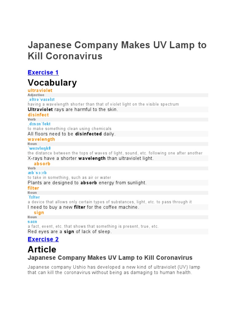 Japanese Company Makes UV Lamp To Kill Coronavirus | PDF | Ultraviolet ...