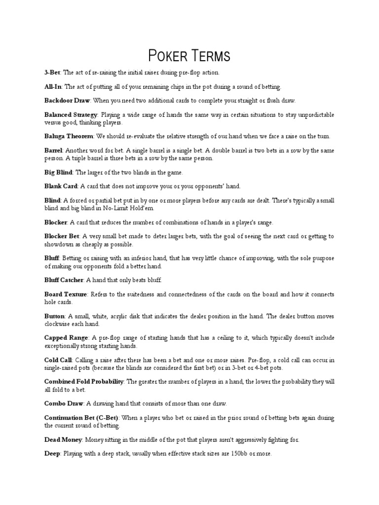 Poker Terms PDF | PDF | Betting In Poker | Poker