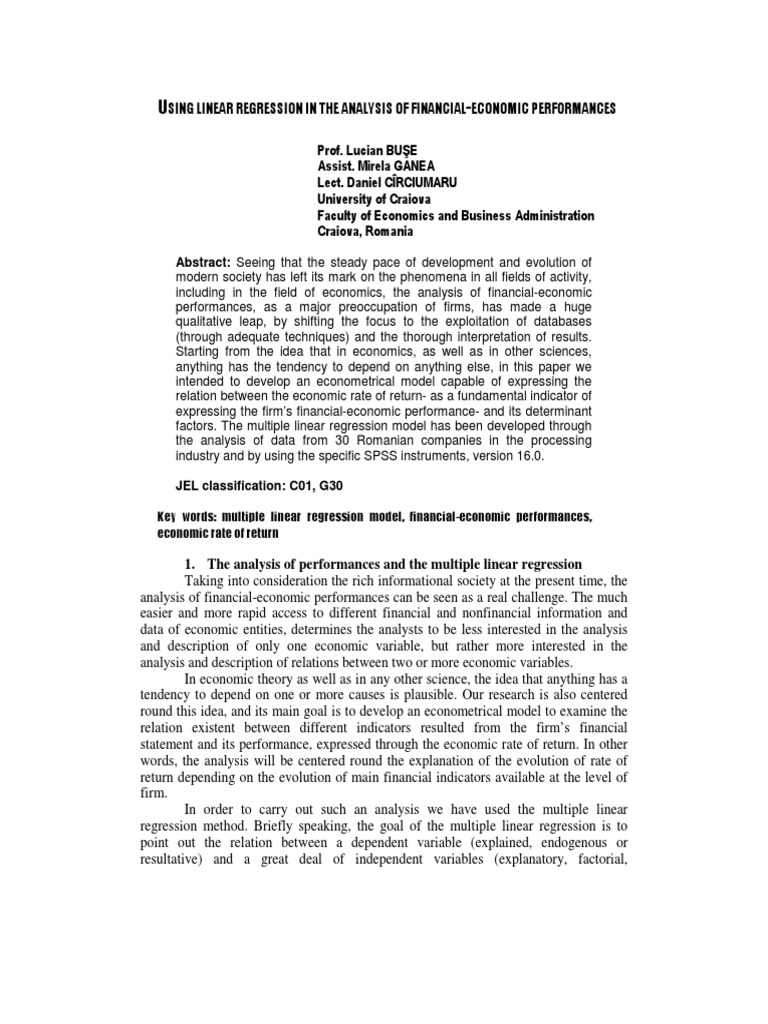Economic Rate of Return Using Multiple Regression | PDF | Regression Analysis | Correlation And ...