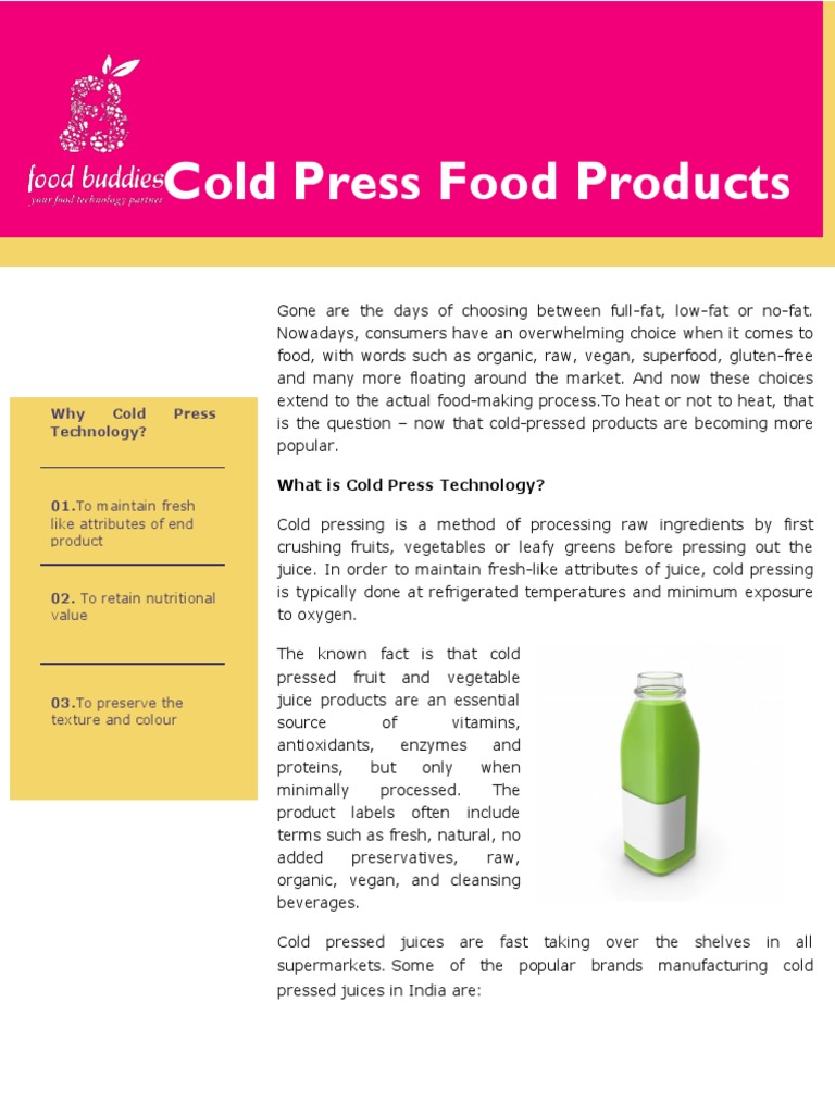 Cold Press Technology | PDF | Food Industry | Nutrition