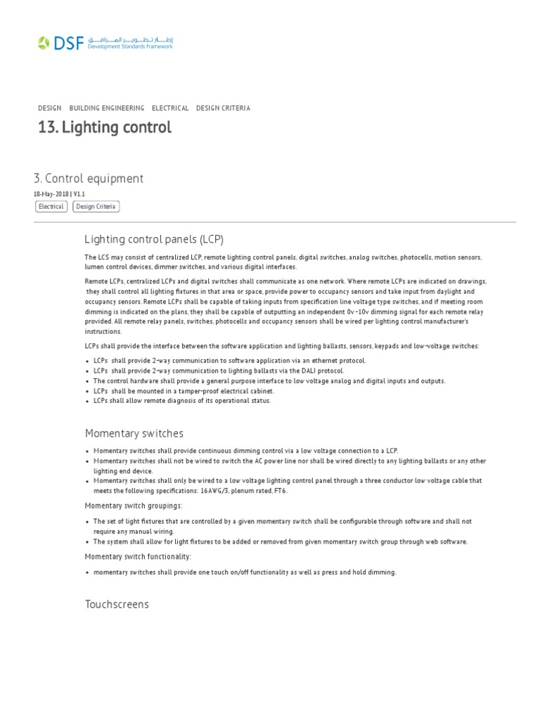 13.3 Design-Criteria Lighting-Control Control-Equipment PDF | PDF ...