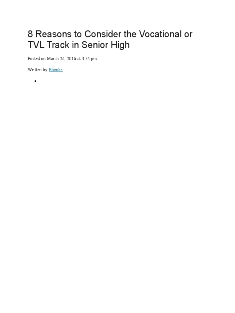8 Benefits of the TVL Track in Senior High | PDF | Vocational Education ...