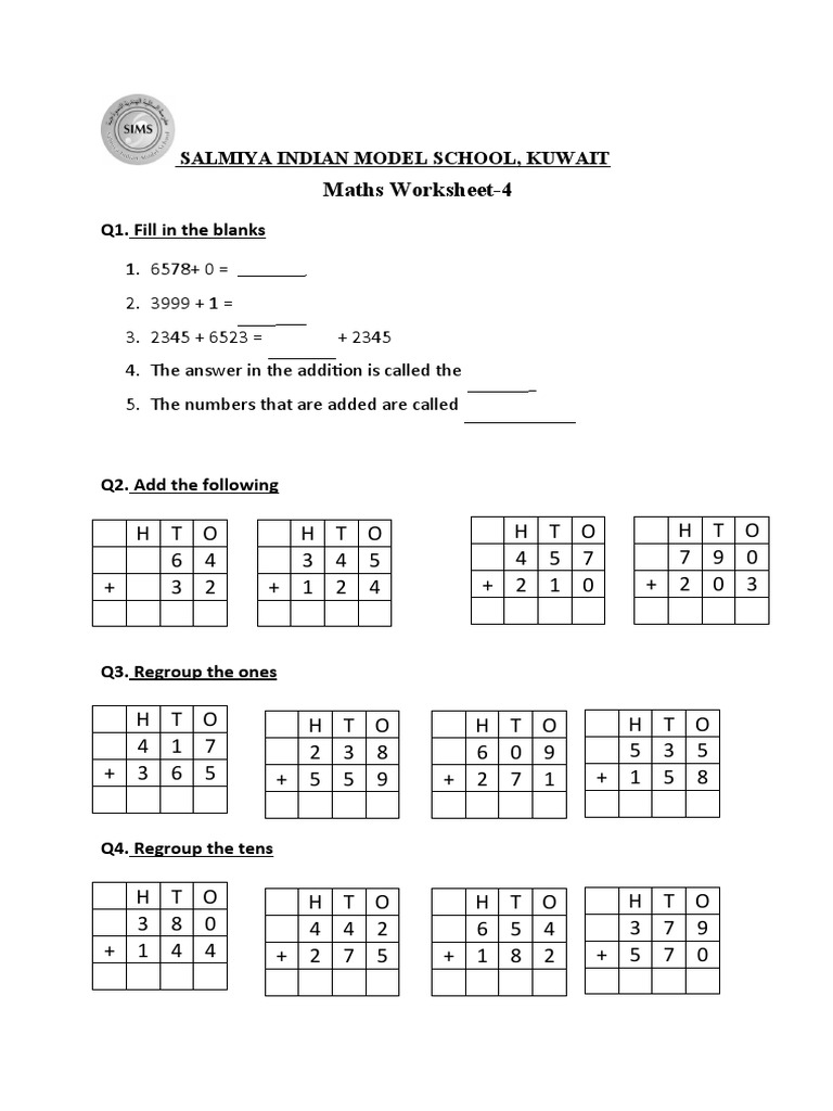 Maths Worksheet-4: Salmiya Indian Model School, Kuwait | PDF