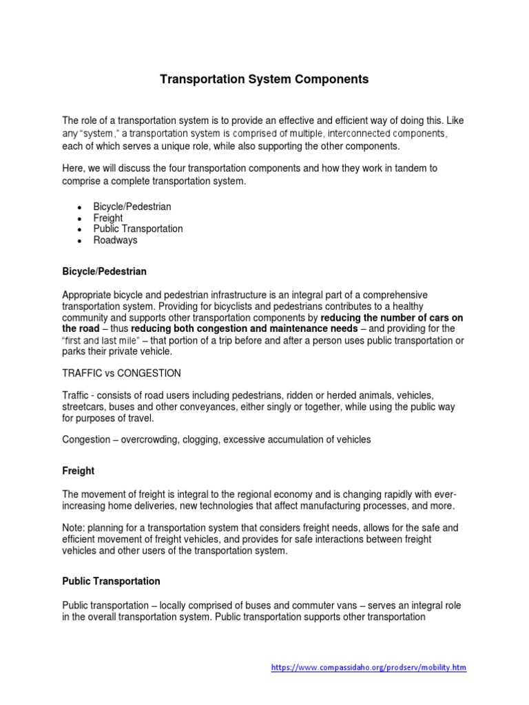 Transportation System Components | PDF | Traffic | Transport